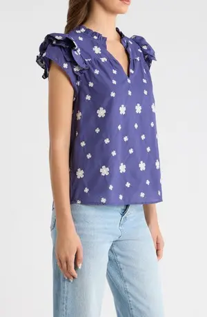 SUGARLIPS Jaimie Stripe Ramona Ruffle Top - Navy