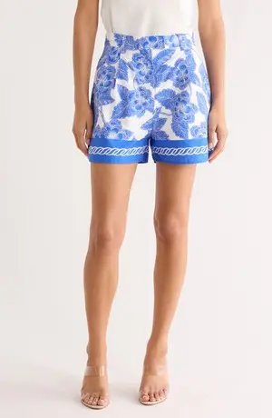 SUGARLIPS Rency Floral Print High Waist Shorts - White-blue