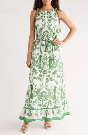 SUGARLIPS Kimana Floral Halter Maxi Dress - White-greens