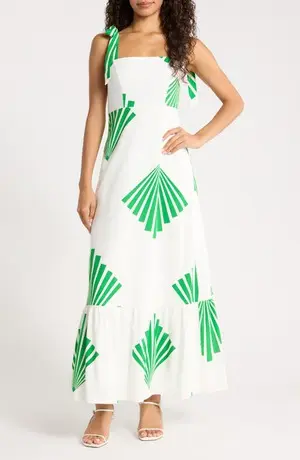 SUGARLIPS Floral Tie-strap Maxi Sundress - Wht-greens