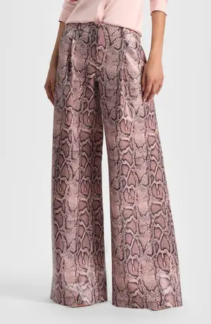 Alice + Olivia Erica Faux Leather Flare Pants - English Rose/black Snake