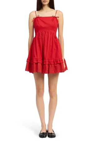 JACQUIE THE LABEL Monterey Eyelet Ruffle Minidress - Red