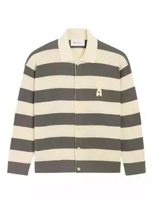 Ami Heart Patch Striped Cardigan