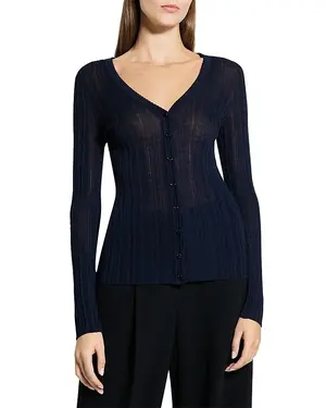 Theory V-neck Ribbed Cardigan - Dark Navy