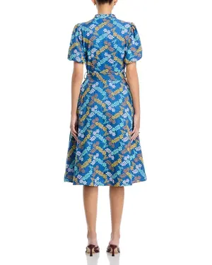 T Tahari Split Neck Button Down Fit And Flare Dress