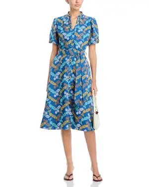 T Tahari Split Neck Fit & Flare Dress