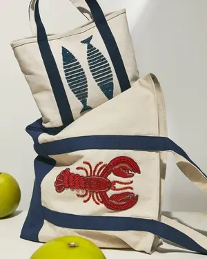 Aqua Canvas Tote - Lobster