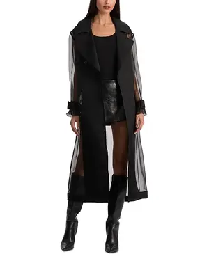 Alice + Olivia Silvia Mixed Media Trench Coat - Black