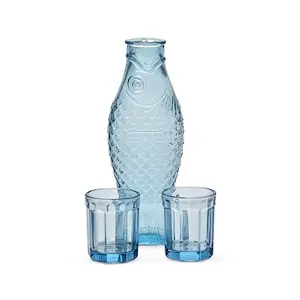 SERAX Fish Carafe And Two Tumbler Glass Set - Blue