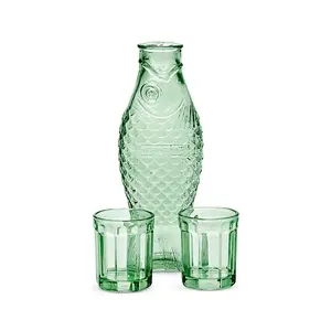 SERAX Fish Carafe And Two Tumbler Glass Set - Green