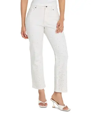 Good American Good Icon High Rise Straight Ankle Embellished Jeans - White