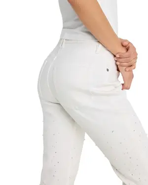 Good American Good Icon High Rise Straight Ankle Embellished Jeans - White