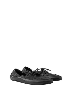 Prada Shuffle Antiqued Leather Lace-up Shoes - Black