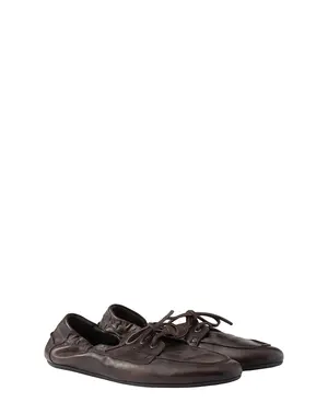 Prada Shuffle Antiqued Leather Laced Shoes - Brown