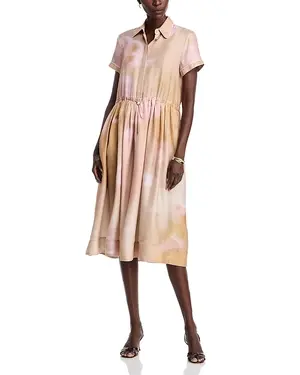 Fabiana Filippi Silk Short Sleeve Polo Dress - Beige Overflow