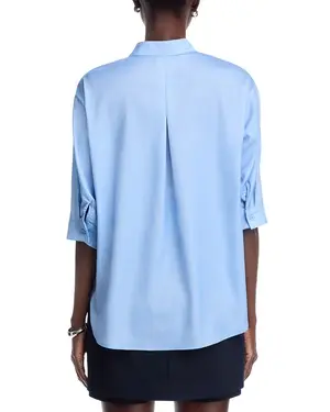 NANCY YANG Band Collar Elbow Sleeve Shirt - Blue