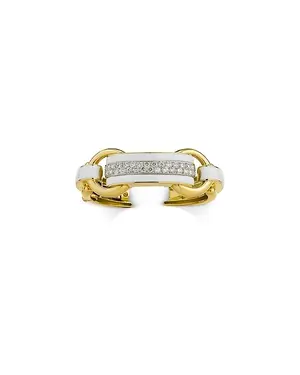 David Webb David Web Platinum & 18k Yellow Manhattan Minimalism Diamond & White Enamel Bridal Cuff Bracelet - Gold