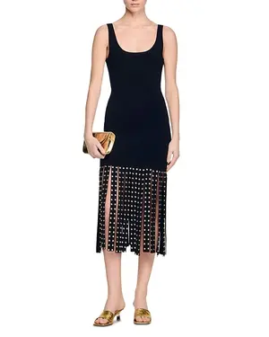 Sandro Fringed Maxi Knit Dress