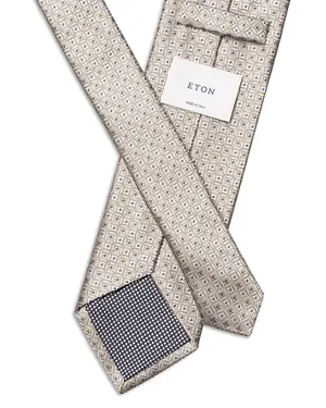 Eton Geometrical Silk Classic Tie - Light Grey