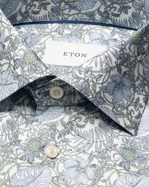 Eton Slim Fit Floral Twill Dress Shirt - Medium Green