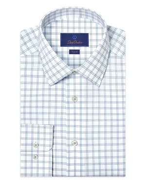 David Donahue Trim Fit Dobby Check Dress Shirt - White/ Sky