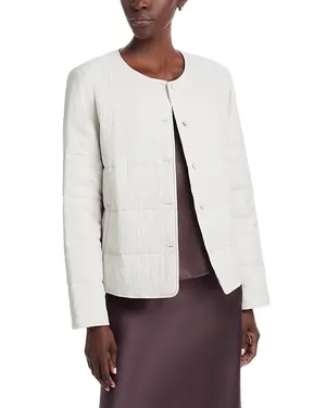 Eileen Fisher Round Neck Quilted Jacket - Bone