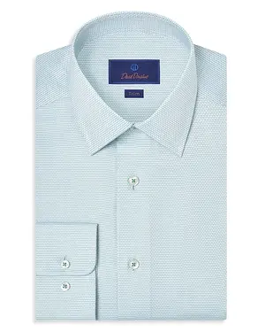 David Donahue Trim Fit Micro Dobby Dress Shirt - Seafoam