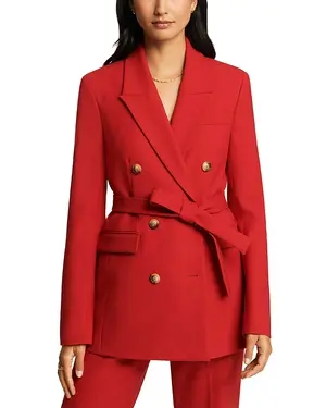 ARGENT Belted Double Breasted Blazer - Ruby Red
