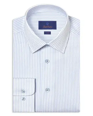 David Donahue Trim Fit Stretch Twill Stripe Dress Shirt