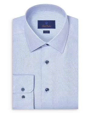 David Donahue Trim Fit Textured Twill Dress Shirt - Sky