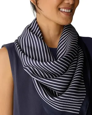 Eileen Fisher Striped Silk Twill Printed Bandana - Ink