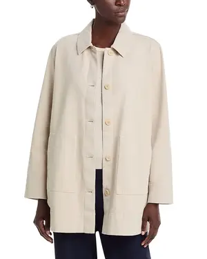 Eileen Fisher Garment Dyed Utility Classic Collar Long Jacket - Parus