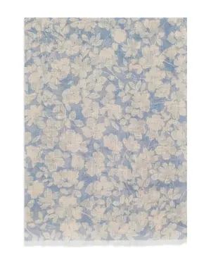 Gerard Darel Dalia Floral Printed Linen Scarf - Blue Sky