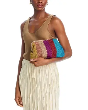 Aqua Woven Raffia Clutch