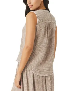 Splendid Ava Gauze Button Front Tank - Light Wicker