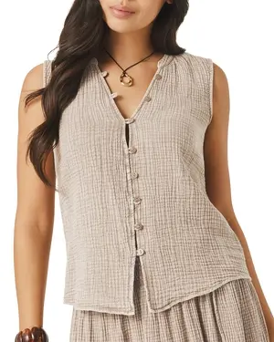 Splendid Ava Gauze Button Front Tank - Light Wicker