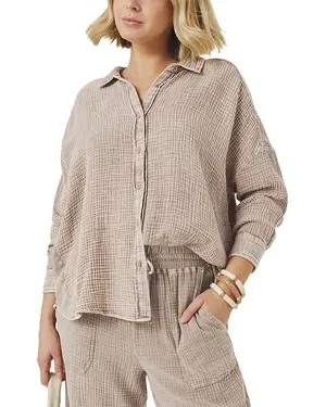 Splendid Ava Gauze Button Down Shirt - Light Wicker