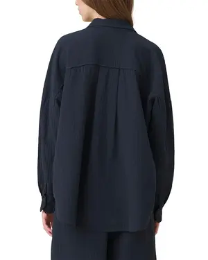 Splendid Ava Gauze Button Down Shirt - Navy
