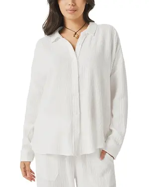 Splendid Ava Gauze Button Down Shirt - White