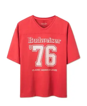 Junk Food Clothing Budweiser King Of Beers '76 Hockey T-shirt - Washed Red