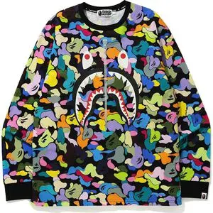 A BATHING APE Camo Shark Long Sleeve Tee Shirt - Black