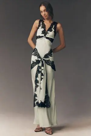 Bhldn Ella Waisted Scarf Lace Satin Slip Dress - Mint