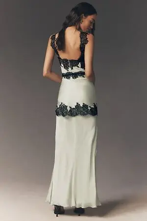 Bhldn Ella Waisted Scarf Lace Satin Slip Dress - Mint