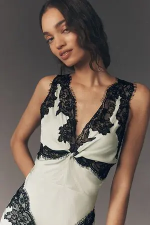 Bhldn Ella Waisted Scarf Lace Satin Slip Dress - Mint