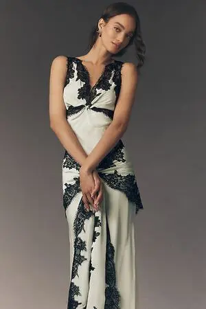 Bhldn Ella Waisted Scarf Lace Satin Slip Dress - Mint
