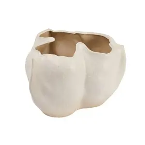 STORIED HOME Decorative Organically Shaped Stoneware Planter - Cream