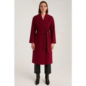 1982 Cashmere Hooded Long Coat - Bordeaux