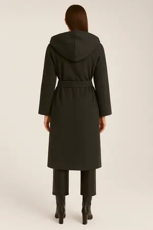 1982 Cashmere Hooded Wrap Coat - Charcaol
