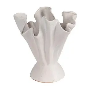 STORIED HOME Ruffled Vase - Cream