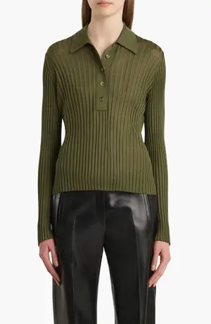 Khaite Vin Rib Polo Sweater - Olive